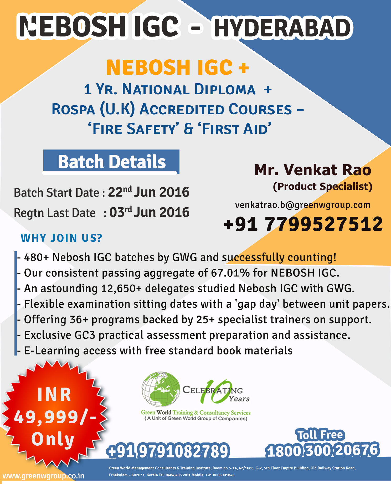 NEBOSH_IGC_Hyderabad_Mar - GREEN WORLD GROUP INDIA | Nebosh Course | Safety Training | IOSH