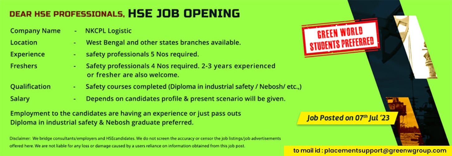hse-job - GREEN WORLD GROUP INDIA | Nebosh Course | Safety Training | IOSH