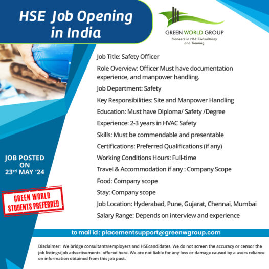 Safety officer jobs in Chennai Kolkata Mumbai Bangalore Hyderabad ...