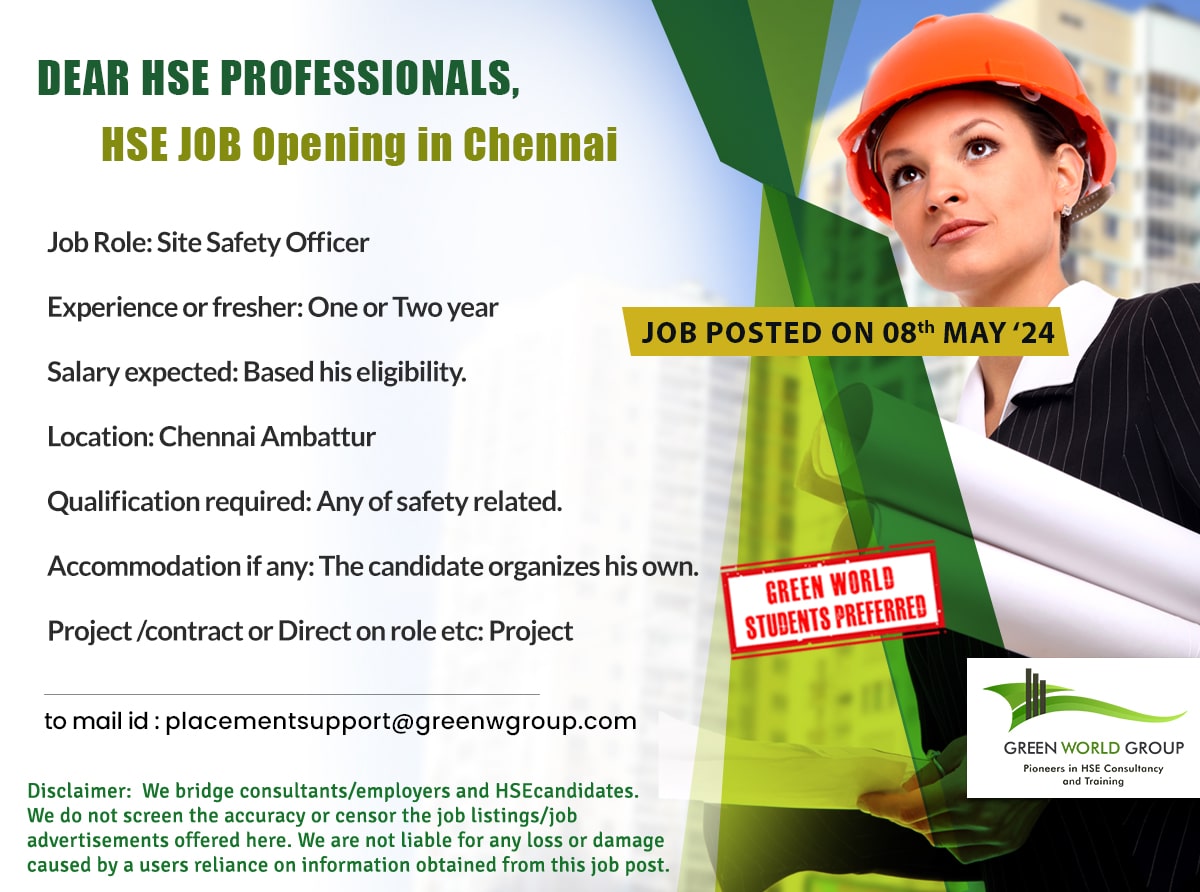 Safety officer jobs in Chennai Kolkata Mumbai Bangalore Hyderabad ...