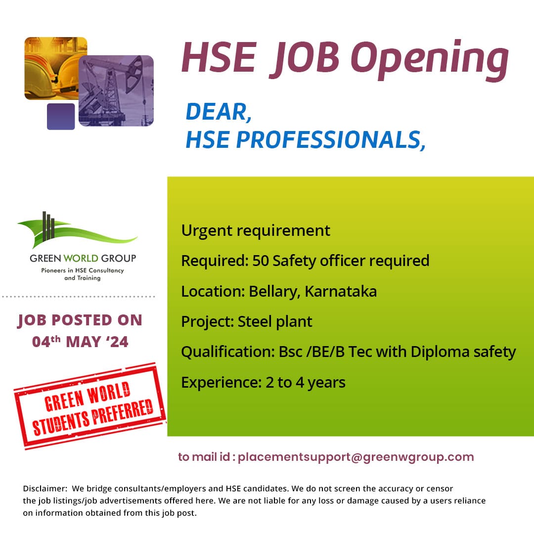 hse-job-opeing - GREEN WORLD GROUP INDIA | Nebosh Course | Safety ...